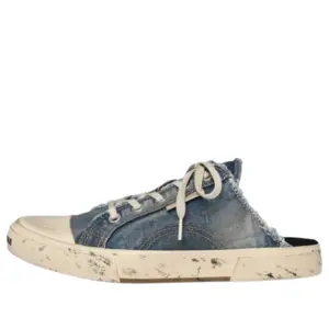 Balenciaga Balenciaga Paris Distressed Denim Mule Blue/white