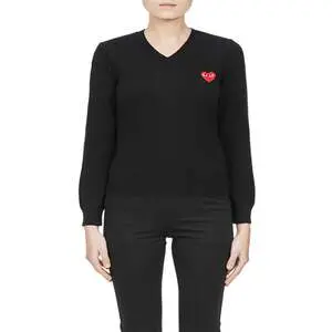 Play Comme Des Garcon V-neck Pullover With Red Emblem