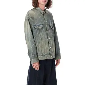 Balenciaga Oversized Fit Denim Jacket With All-over Logo Print - Light Indigo