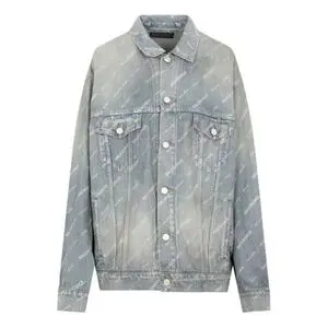 Balenciaga Oversized Fit Denim Jacket With All-over Logo Print - Light Indigo