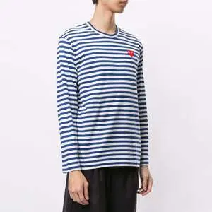 Play Comme Des Garcon Striped Big Heart Long-sleeve T-shirt - Blue/white