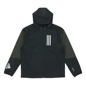 Adidas Hooded Windproof Jacket With Three-stripes Detail - Black