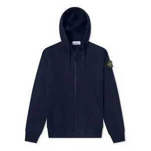 Stone Island Garment Dyed Zip Through Hoodie - Navy