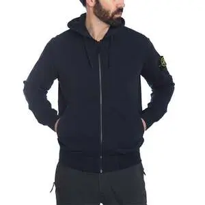Stone Island Garment Dyed Zip Through Hoodie - Navy