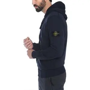 Stone Island Garment Dyed Zip Through Hoodie - Navy