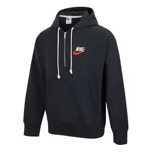 Nike Embroidered Logo Half Zip Hooded Knit Pullover - Black