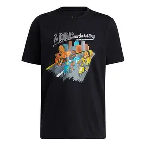 Adidas Adidas China S1 Tee Basketball Cartoon Printing Sports Round Neck Short Sleeve Black Black
