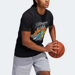 Adidas China S1 Tee Basketball Cartoon Printing Sports Round Neck Short Sleeve - Black