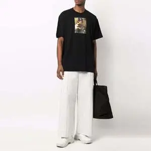 Off-White Fw21 Pattern Alphabet Printing Round Neck Short Sleeve Loose Fit Black - Black/multicolor