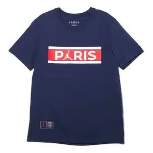 JORDAN Wordmark Paris Saint-germain Alphabet Printing Soccer/football Sports Short Sleeve Navy Blue - Dark Blue