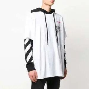 Off-White Layered T-shirt With Hood And Graphic Print