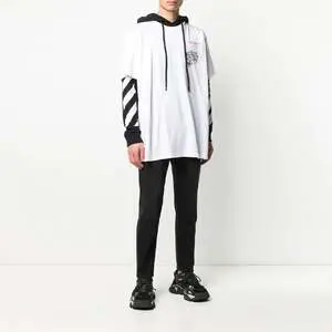 Off-White Layered T-shirt With Hood And Graphic Print
