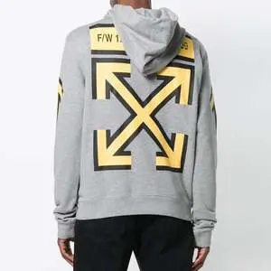 Off-White Grey Yellow Arrows Hooded Sweatshirt