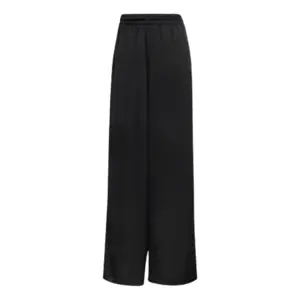 Adidas Satin Wide Leg Tracksuit Bottoms With Ruffle And 3-stripes Detail - Black