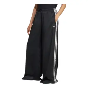 Adidas Satin Wide Leg Tracksuit Bottoms With Ruffle And 3-stripes Detail - Black
