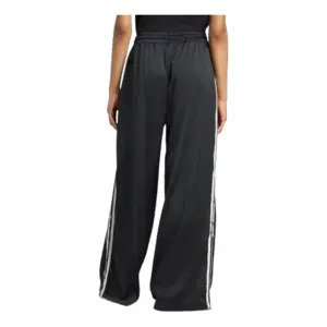Adidas Satin Wide Leg Tracksuit Bottoms With Ruffle And 3-stripes Detail - Black