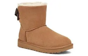 UGG Mini Bailey Suede Bow Boots - Beige