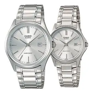 Casio Couple Quartz Analog Watches With Stainless Steel Bracelet - Silver