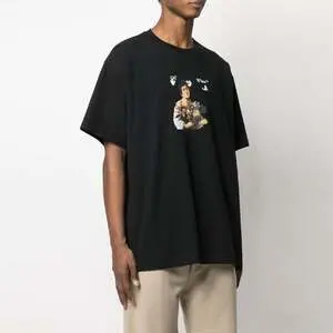 Off-White Cartoon Graphic Loose Fit T-shirt - Black