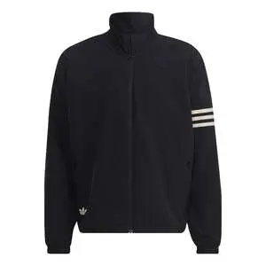 Adidas Logo Printing Pattern Stripe Stand Jacket - Black