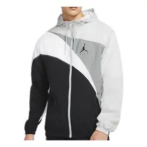 JORDAN Air Jumpman Wave Asymmetric Logo Pattern Splicing Woven Jacket