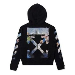 Off-White Diagonal Arrow Print Cotton Zip Hoodie - Black