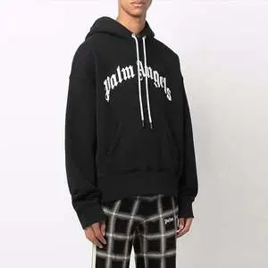 Palm Angels Curved Logo Hoodie 'black White
