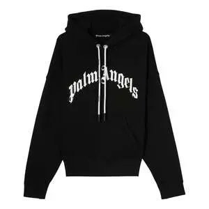 Palm Angels Curved Logo Hoodie - Black/white