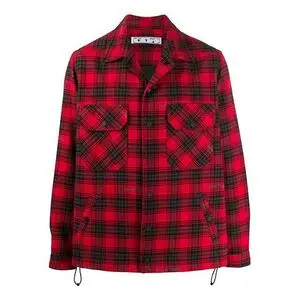 Off-White Cotton Arrows Plaid Shirt Jacket - Red
