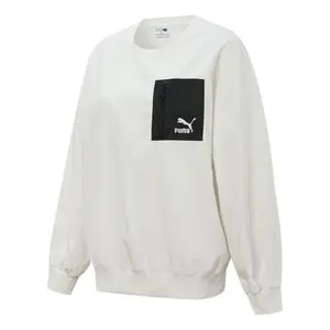 PUMA Contrasting Colors Zipper Pocket Pullover - White