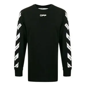 Off-White Airport Tape Printing Stripe Round Neck - Black
