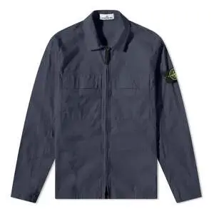Stone Island Supima Cotton Twill Stretch-tc Zip Shirt Jacket - Navy