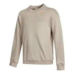 Nike French Terry Swoosh Embroidered Round Neck Pullover - Light Grey