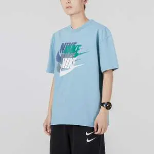 Nike Alphabet Large Logo Printing Sports Breathable Short Sleeve Blue T-shirt