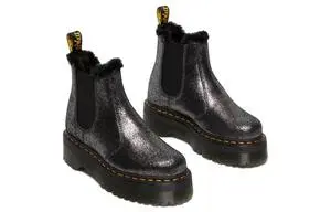 Dr. Martens 2976 Faux Fur-lined Metallic Platform Chelsea Boots