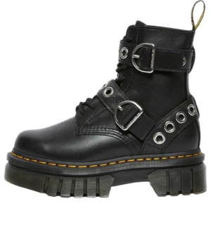 Dr. Martens Leather Lace Up Combat Boots With Buckle Detailing