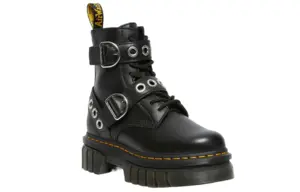 Dr. Martens Leather Lace Up Combat Boots With Buckle Detailing