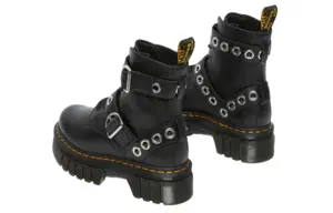 Dr. Martens Leather Lace Up Combat Boots With Buckle Detailing
