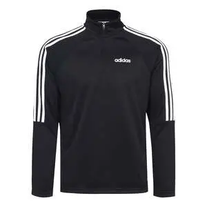 Adidas Quarter Zip Athletic Sweater With Three Stripes Detail - Black