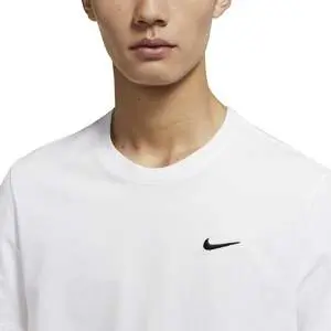 Nike Solid Color Embroidered Logo Micro Mark Round Neck Casual Short Sleeve White T-shirt - Multi-color