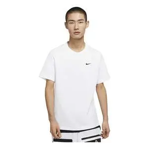Nike Solid Color Embroidered Logo Micro Mark Round Neck Casual Short Sleeve White T-shirt - Multi-color