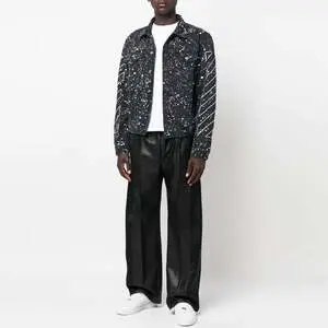 Off-White Fw22 Paint Splash Effect Single Breasted Denim Jacket - Default Color