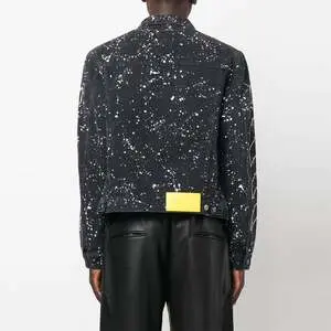 Off-White Fw22 Paint Splash Effect Single Breasted Denim Jacket - Default Color