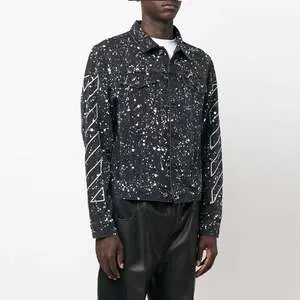 Off-White Fw22 Paint Splash Effect Single Breasted Denim Jacket - Default Color