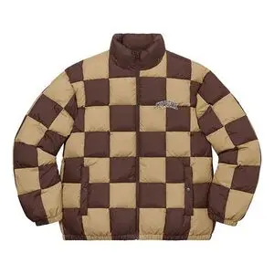 Supreme Checkerboard Puffer Jacket - Yellowbrown