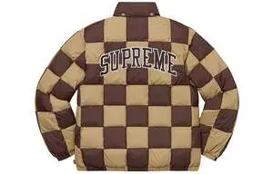 Supreme Checkerboard Puffer Jacket - Yellowbrown