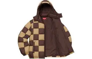Supreme Checkerboard Puffer Jacket - Yellowbrown