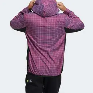 Adidas Wnd Sports Plaid Hooded Windbreaker Jacket - Purple