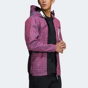 Adidas Wnd Sports Plaid Hooded Windbreaker Jacket - Purple
