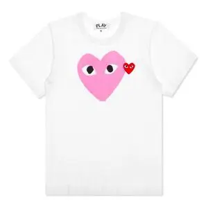 Play Comme Des Garcon Red Emblem Heart T-shirt - White/pink